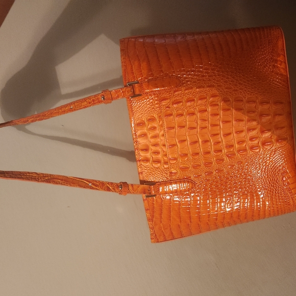 Brahmin | Bags | Brahmin Orange Crocodileembossed Shoulder Bag | Poshmark